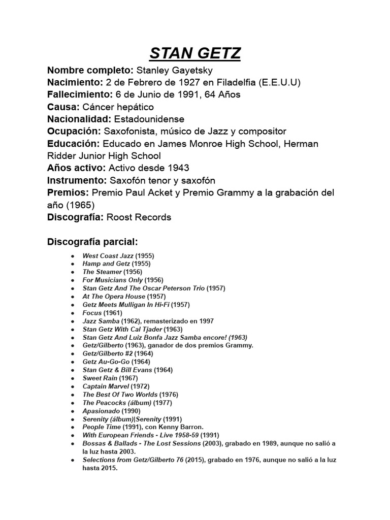 Stan Getz | PDF | Jazz