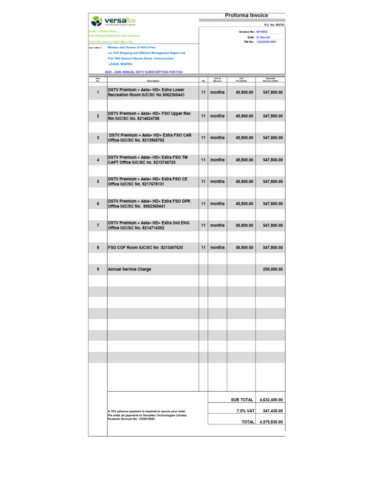 2025 - 2026 FSO DSTV Proforma | PDF | Accounting