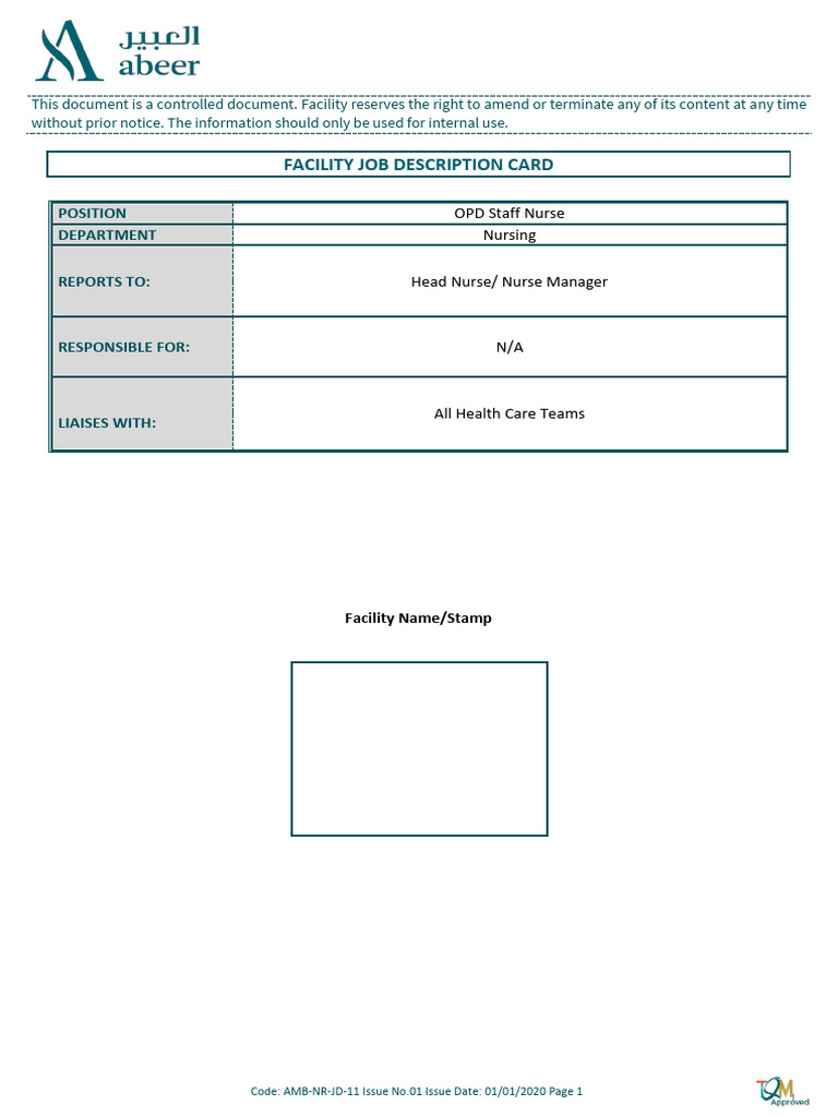 AMB-NR-JD-11 OPD Staff Nurse | PDF | Nursing | Physician