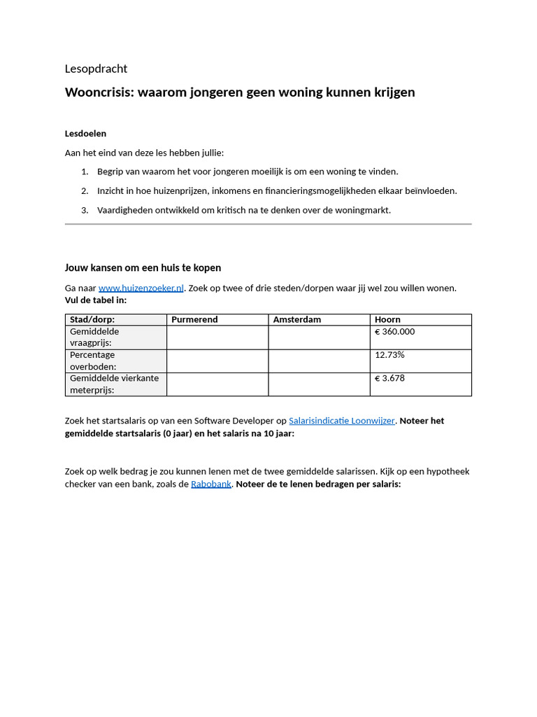 Burgerschap m2 Lesopdracht Wooncrisis | PDF