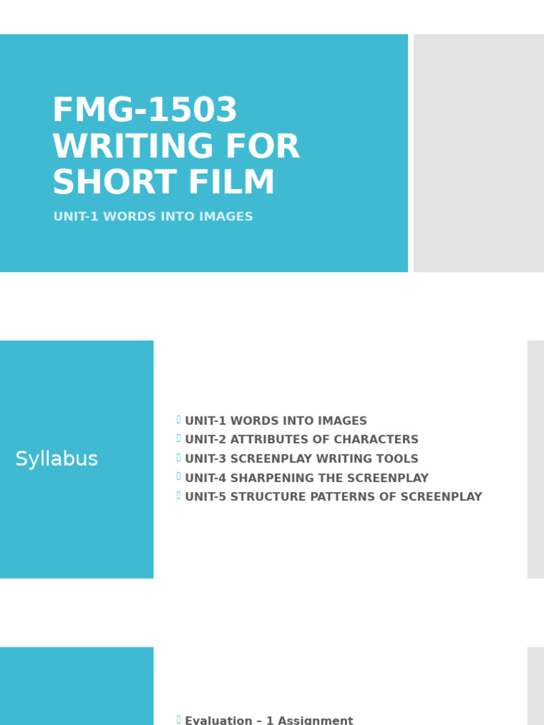 Fmg-1503 Writing For Short Film - 01 | PDF | Horror Films | Screenplay