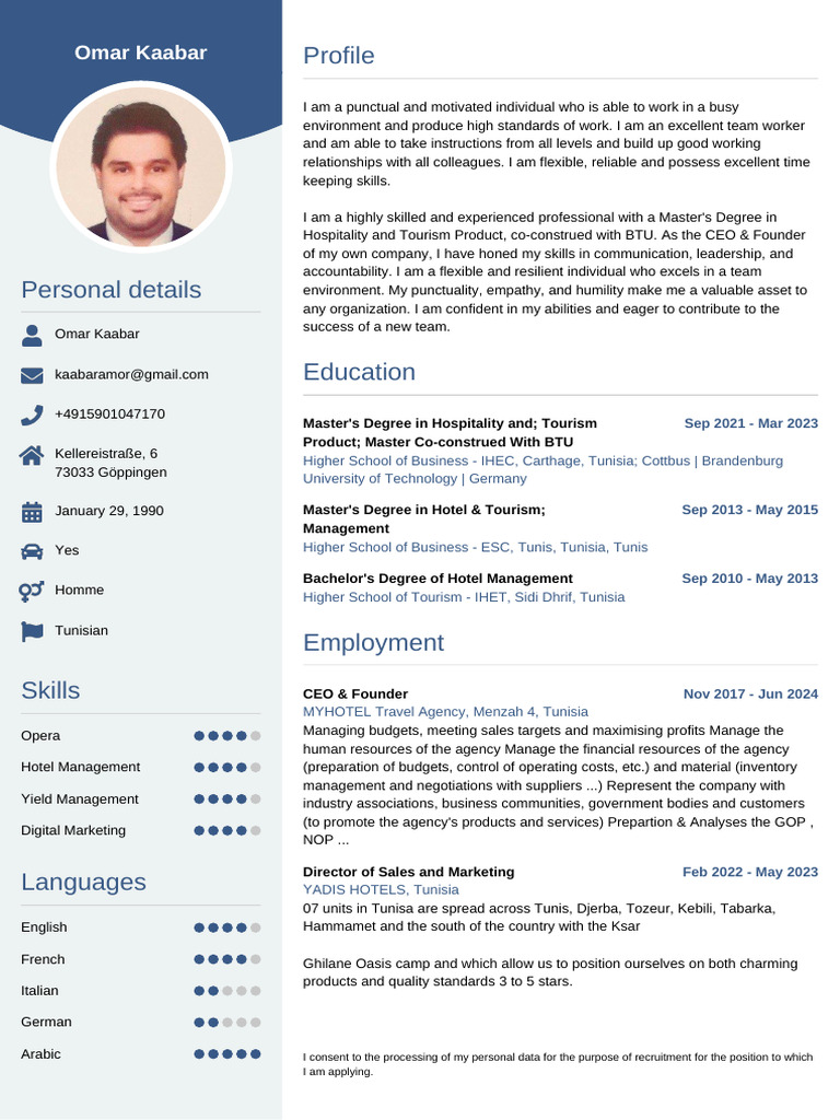 Omar Kaabar: Hospitality Expert CV | PDF | Tunisia | Business