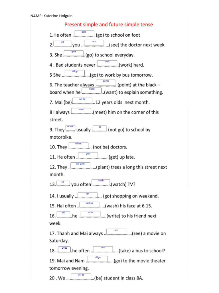 Present Simple and Future Simple Tense | PDF