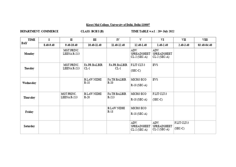 Class Time Table Sec b Sem 2022-23 | PDF Class Time Table Sec b Sem 2022-23 | PDF