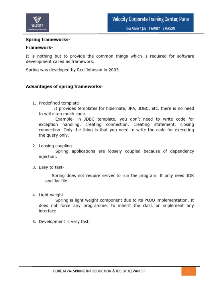 Spring 1_Introduction and IOC | PDF | Spring Framework | Class (Computer Programming)