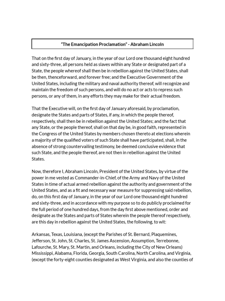 "The Emancipation Proclamation" - Abraham Lincoln | PDF | Emancipation ...