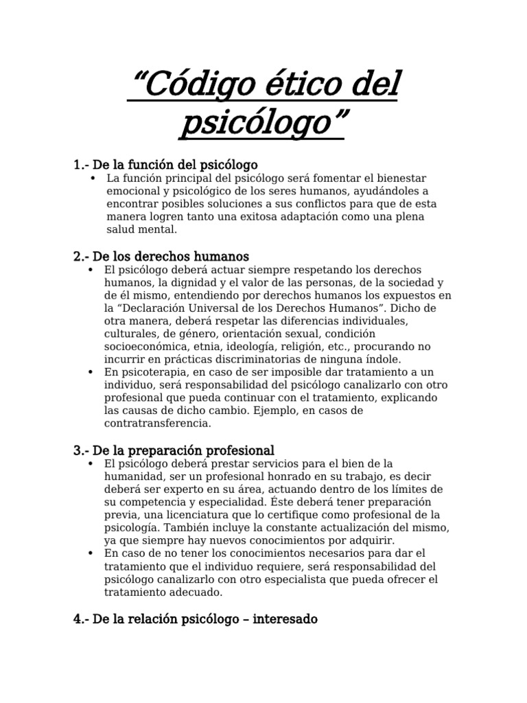 Código ético del psicólogo | PDF | Sicología | Psicólogo