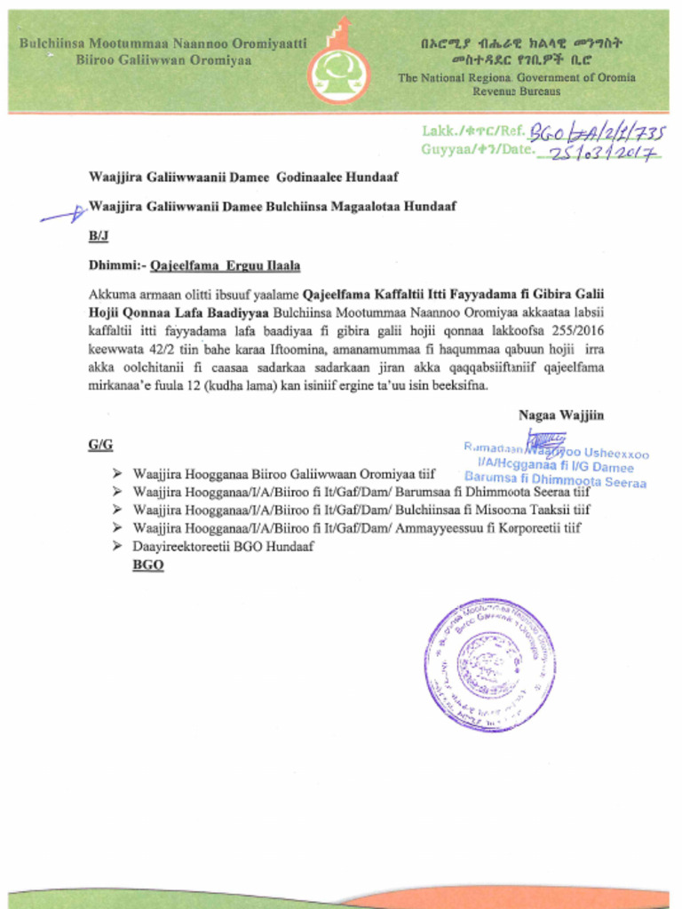 Qajeelfama Lafa Baadiya Bulchinsa Magaalootaf | PDF