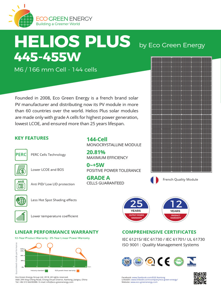 Helios Plus 445 455w 144mm6 Mono 9bb English | PDF | Solar Panel ...