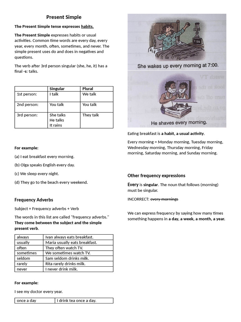 Present Simple Elementary | PDF | Grammatical Number | Linguistics