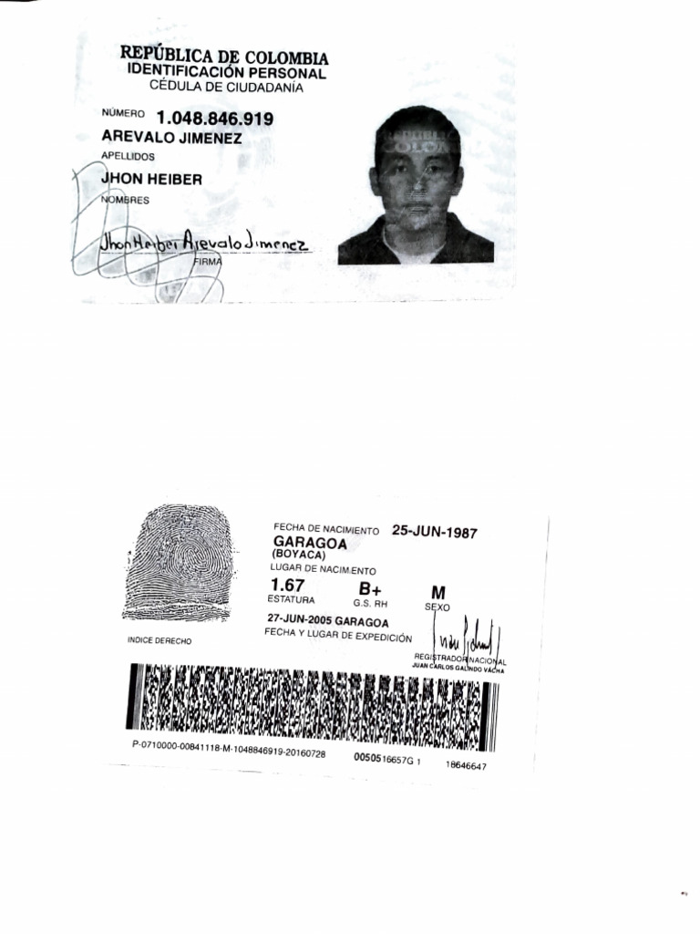 Cedula Jhon Arevalo | PDF