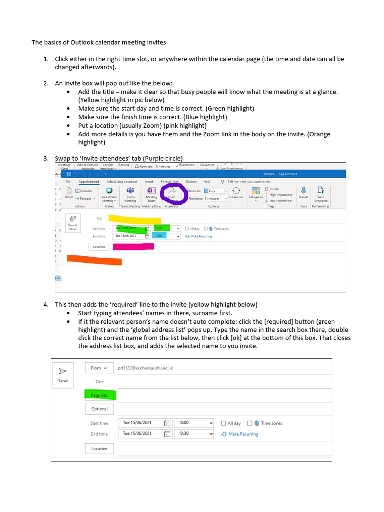 Outlook - The Basics of Outlook Calendar Meeting Invites | PDF