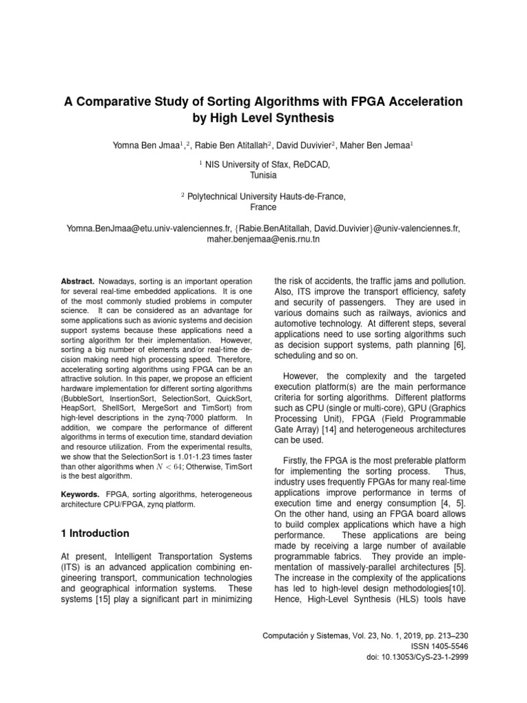 Sorting Algorthims With Fpga Pdf Computer Science Computer Programming