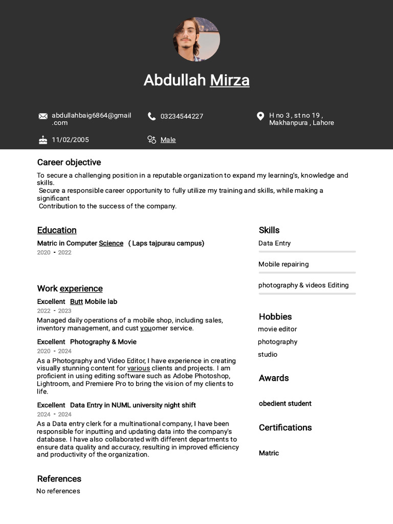 Abdullah Mirza's Resume: Skills & Experience | PDF