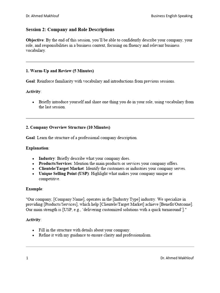 Business English: Company & Role Descriptions | PDF | Vocabulary ...