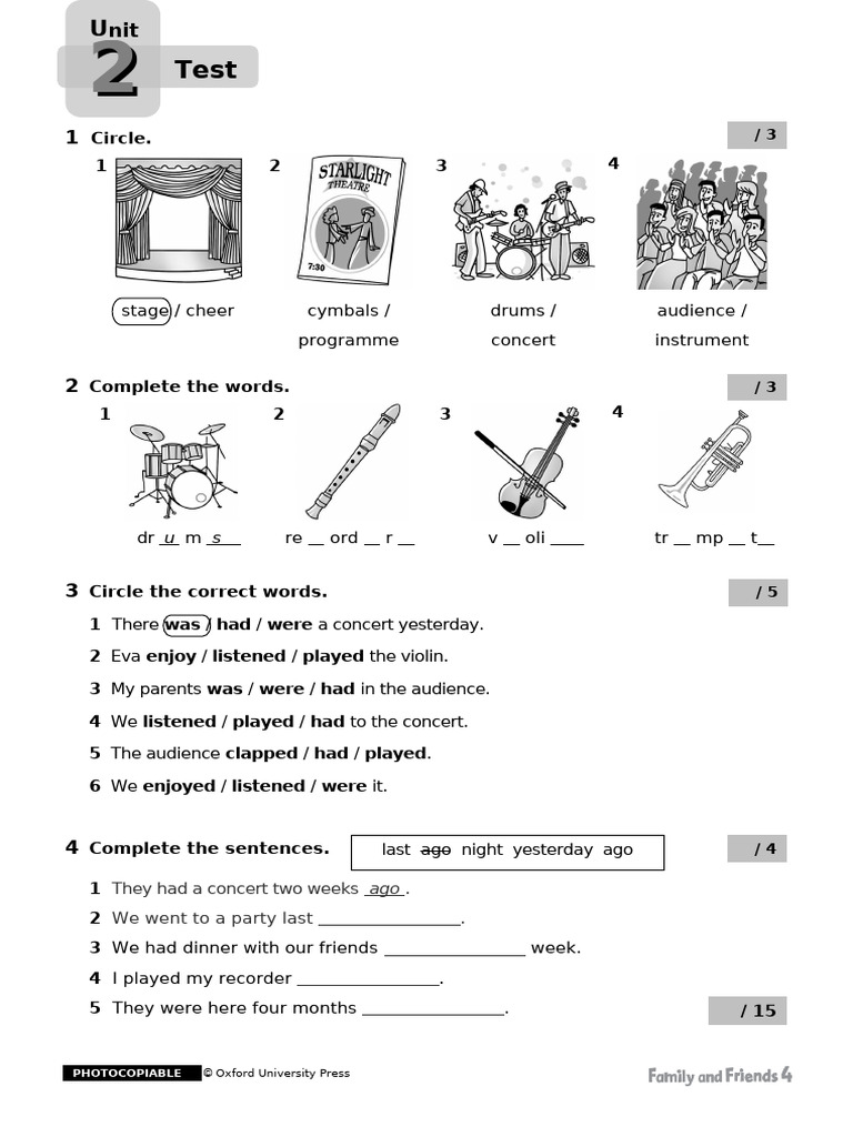 Family and Friends 4 - Unit 2 Test Final | PDF