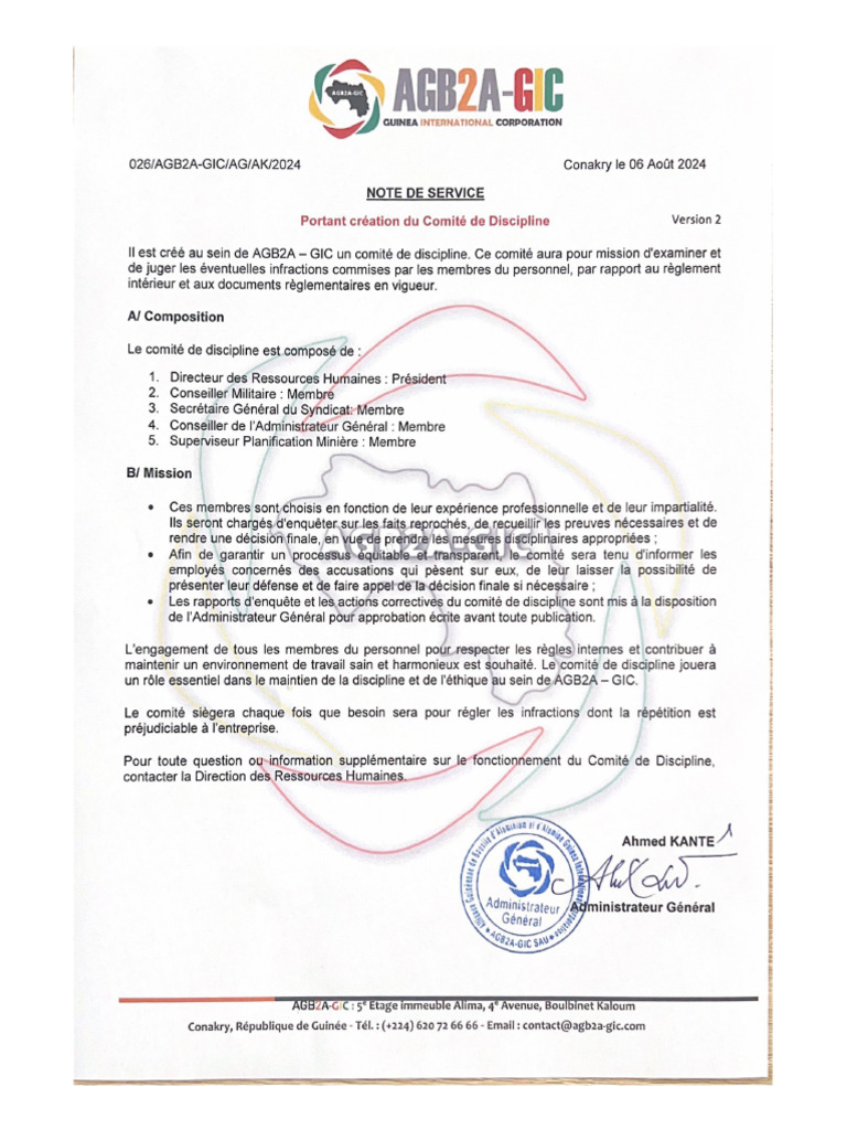 Note de Service Portant Création Comité de Discipline V2 | PDF