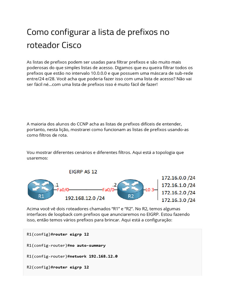 9-Como configurar a lista de prefixos no roteador Cisco | PDF ...