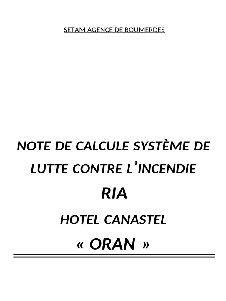 Calculs RIA pour Hôtel Canastel Oran | PDF | Pompier