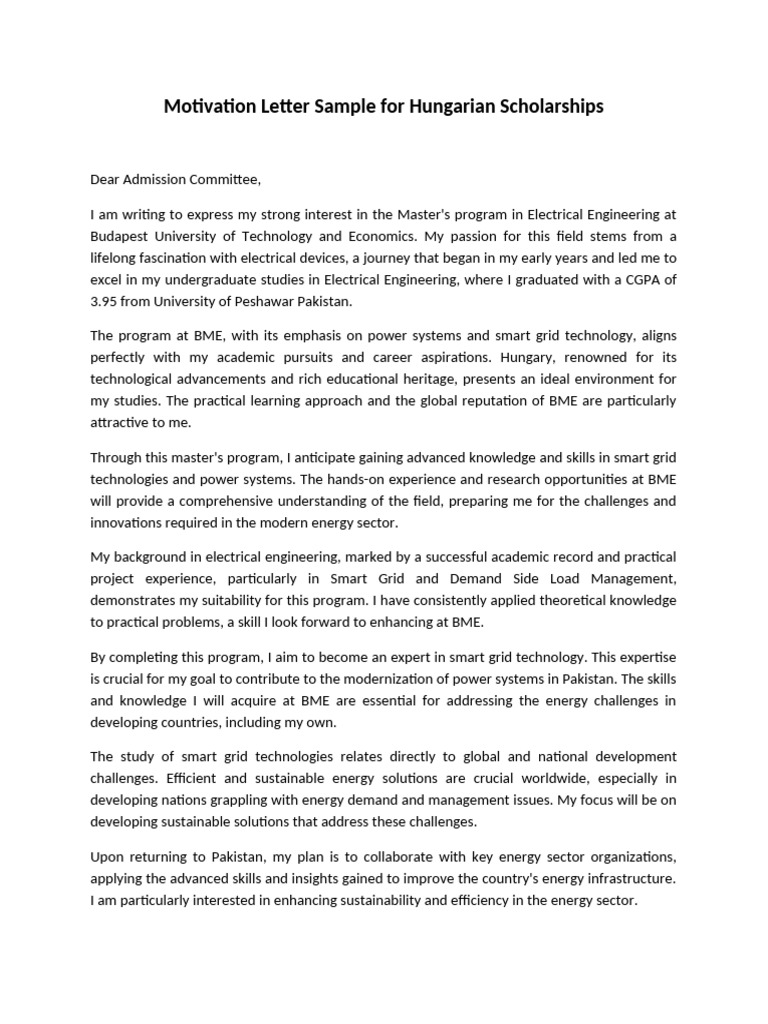 Motivation Letter for Stipendium Hungaricum | PDF | Smart Grid ...