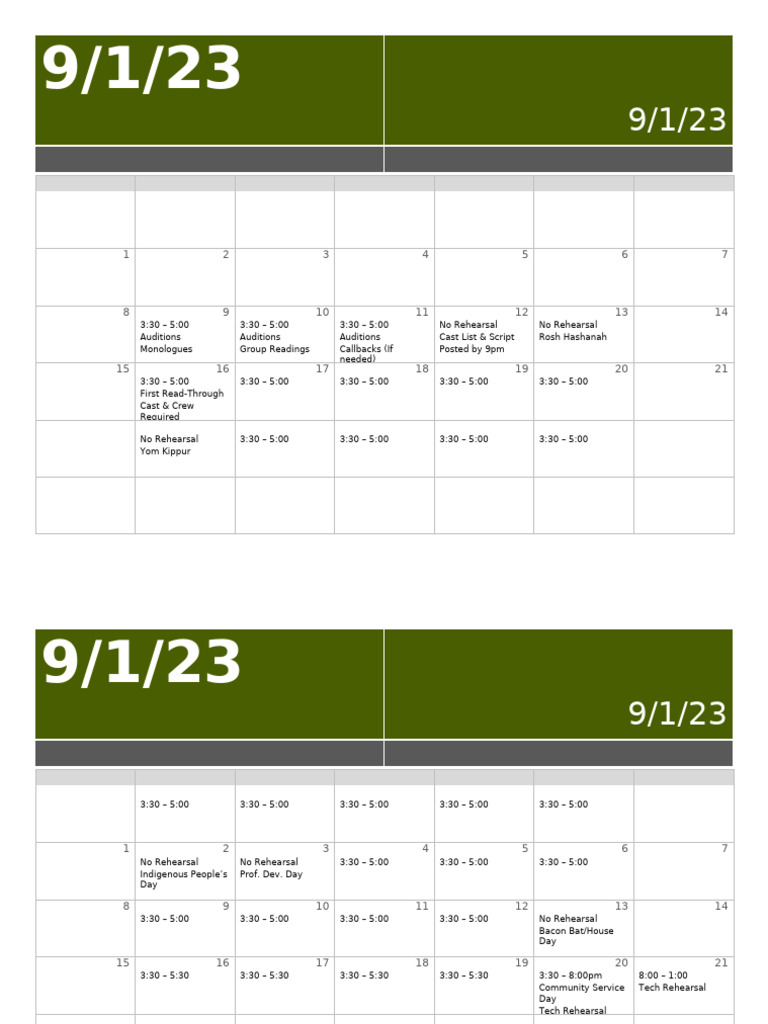 Fall Play 2023 - Schedule V1 | PDF