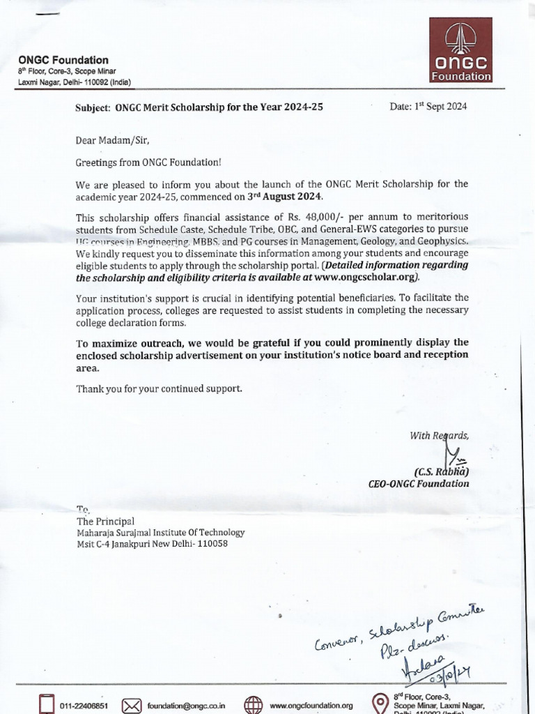 ONGC Merit Scholarship 2024-25 | PDF