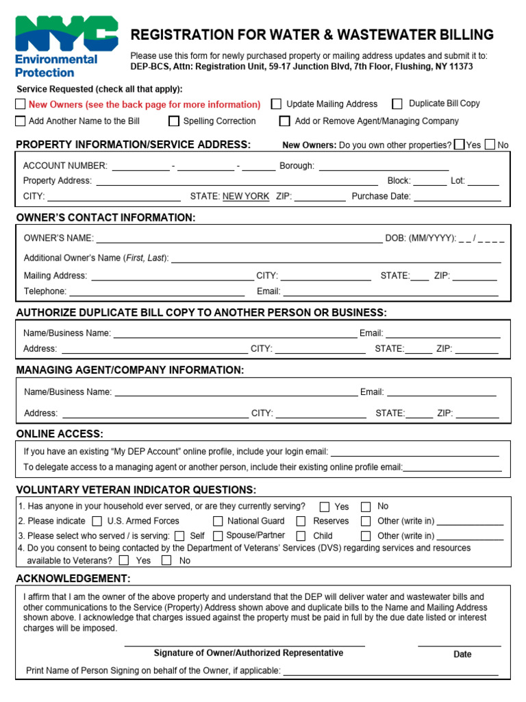 Water & Wastewater Billing Registration Form | PDF