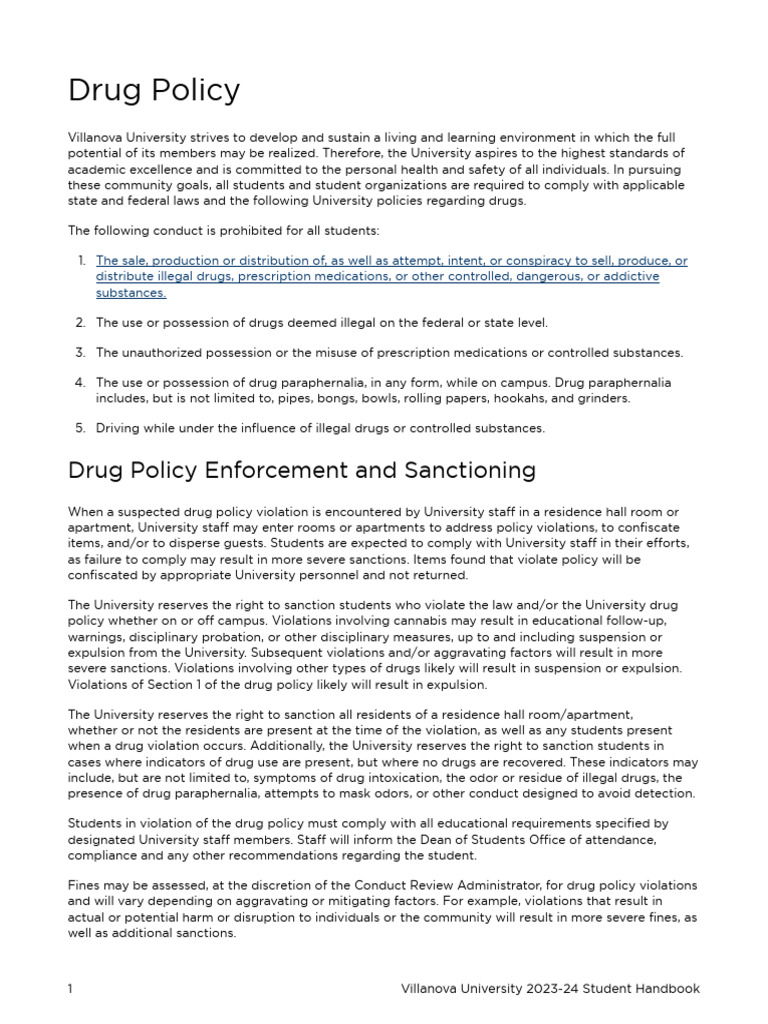 Villanova University Drug Policy Guidelines | PDF | Drug Policy | Drugs