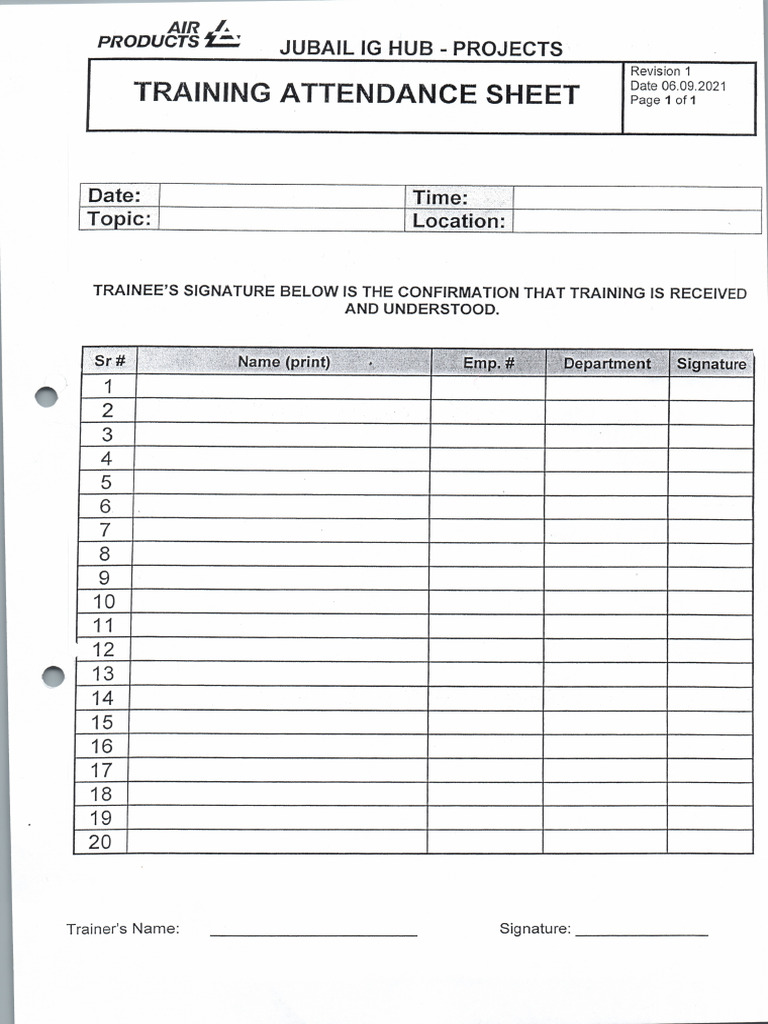 Training Attendance Sheet Format | PDF