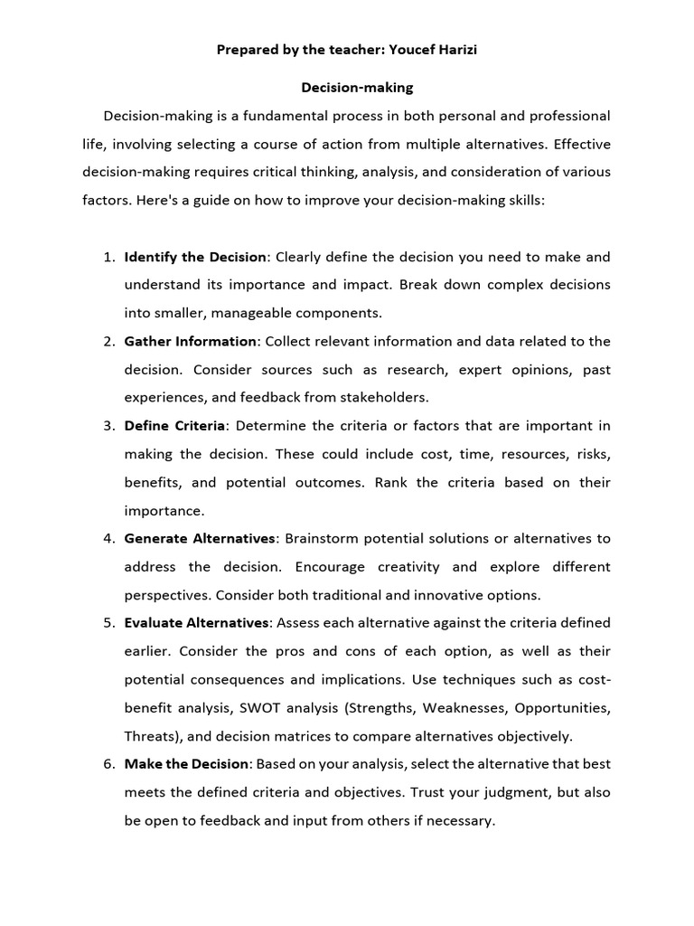 Decision-making | PDF | Decision Making | Critical Thinking