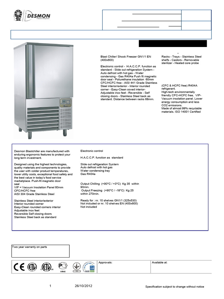 Desmon GBF-10 Especificacoes Ingles | PDF | Chlorofluorocarbon | Electromechanical Engineering