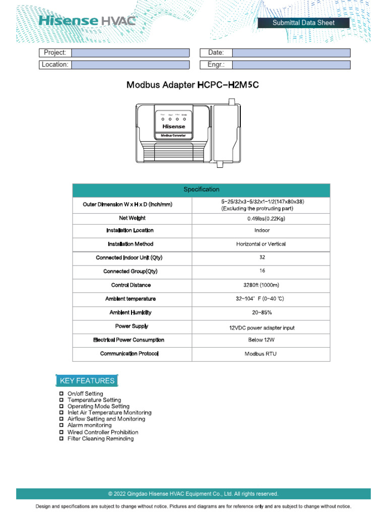 Hisense HVAC RS-485 Modbus Converter | PDF