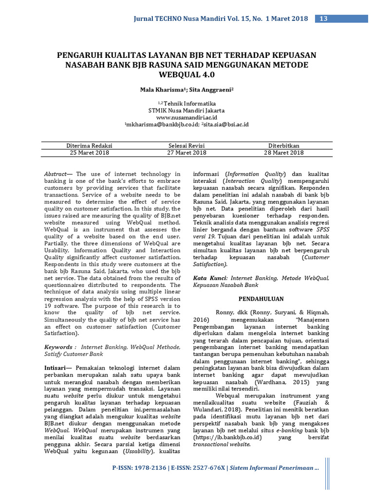 Pengaruh Kualitas Layanan BJB Net Terhadap Kepuasan Nasabah Bank BJB Rasuna Said Menggunakan ...