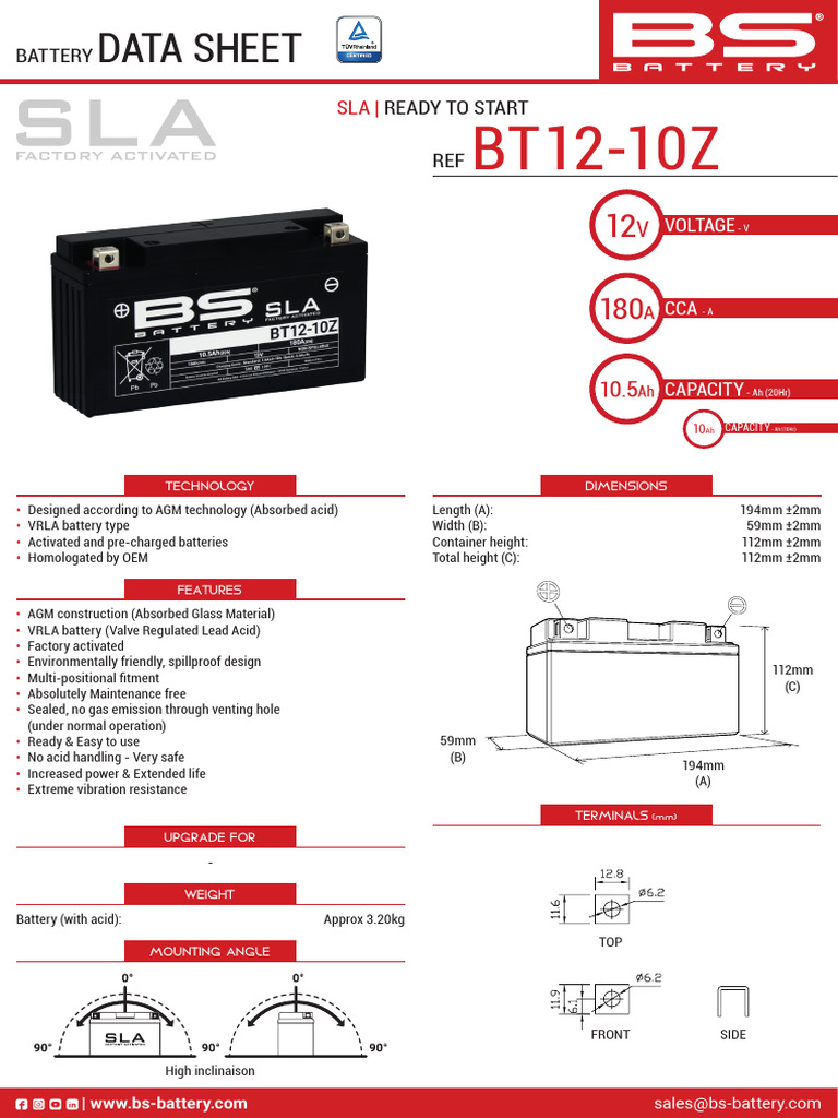 BS-Datasheet_GP_BT12-10Z_SLA | PDF | Battery (Electricity) | Energy Storage