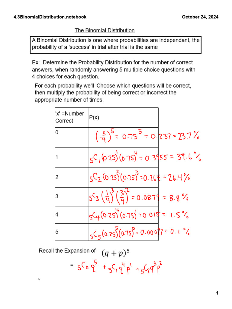 Binomial Dist Complete 2024 | PDF | Multiple Choice | Statistical Theory