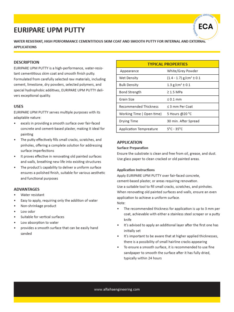 Euripare Upm Putty | PDF | Concrete | Plaster