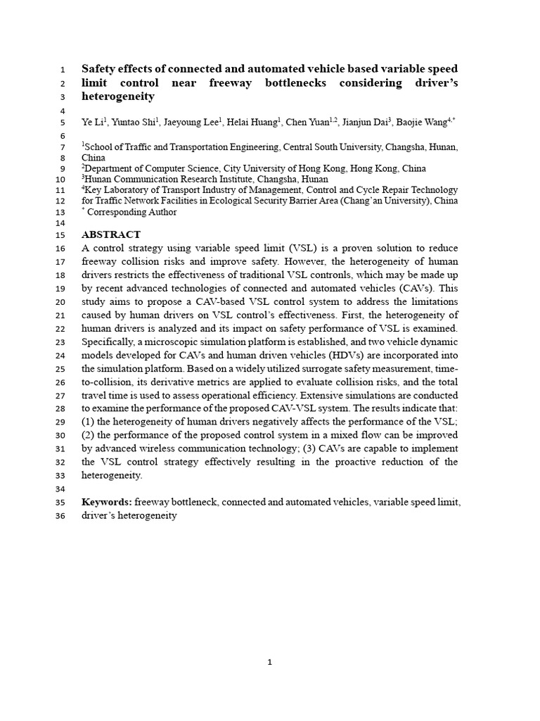 Safety effects of connected and automated vehicle based variable speed limit control freeway ...