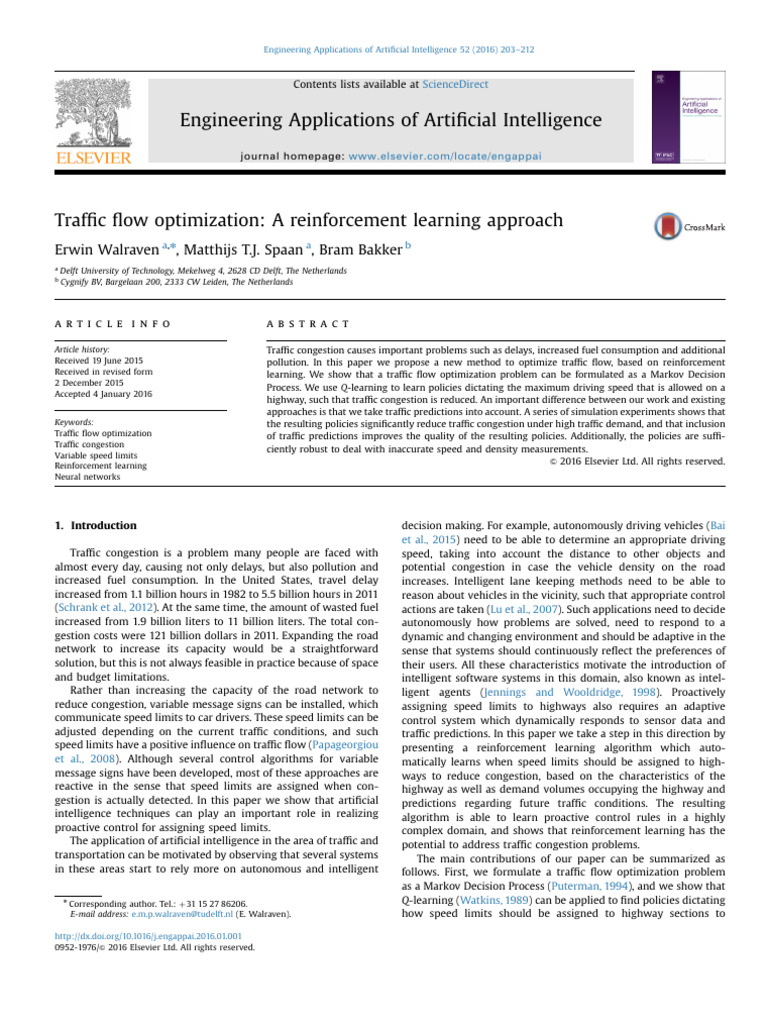 Traffic flow optimization A reinforcement learning approach | PDF | Artificial Neural Network ...