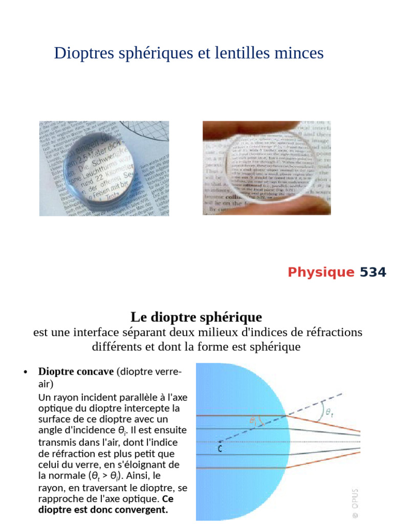 Le dioptre sphérique et les lentilles minces | PDF | Réfraction ...