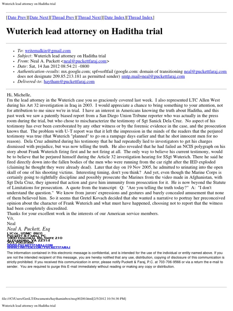 Wuterich Lead Attorney On Haditha Trial | PDF | Armed Conflict ...