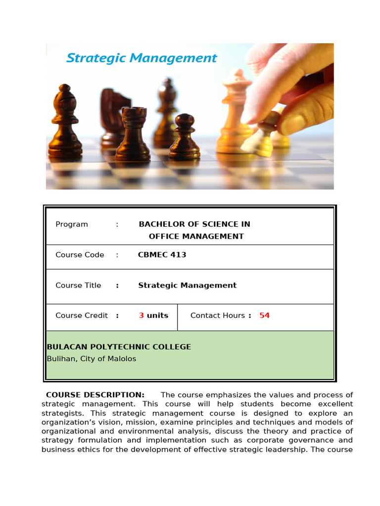 6_STRATEGIC-MANAGEMENT_Information-Sheet-CBMEC-413-1 | PDF | Strategic Management | Economies