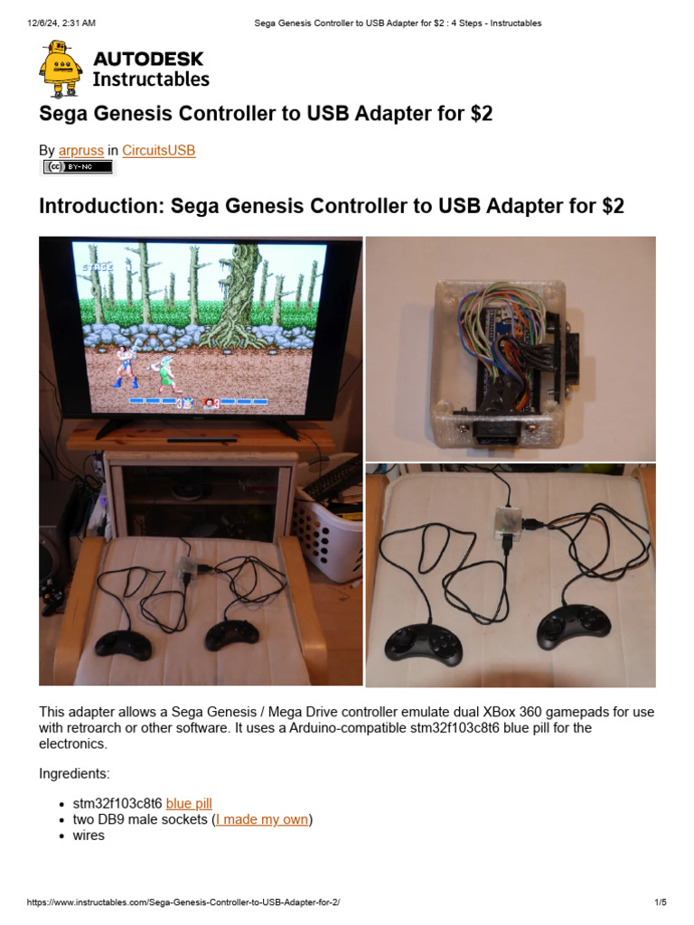 Sega Genesis Controller To USB Adapter For $2 - 4 Steps - Instructables | PDF | Arduino ...