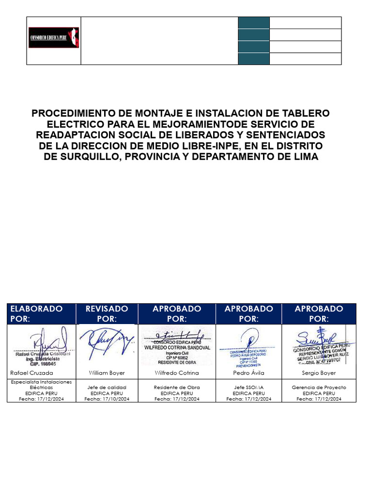 IIEE-MT-PR-04 - Procedimiento Operativo Montaje e Instalacion de Tablero | PDF | Ingenieria ...