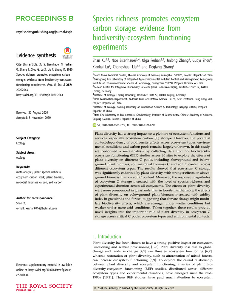 Xu Et Al 2020 Species Richness Promotes Ecosystem Carbon Storage ...