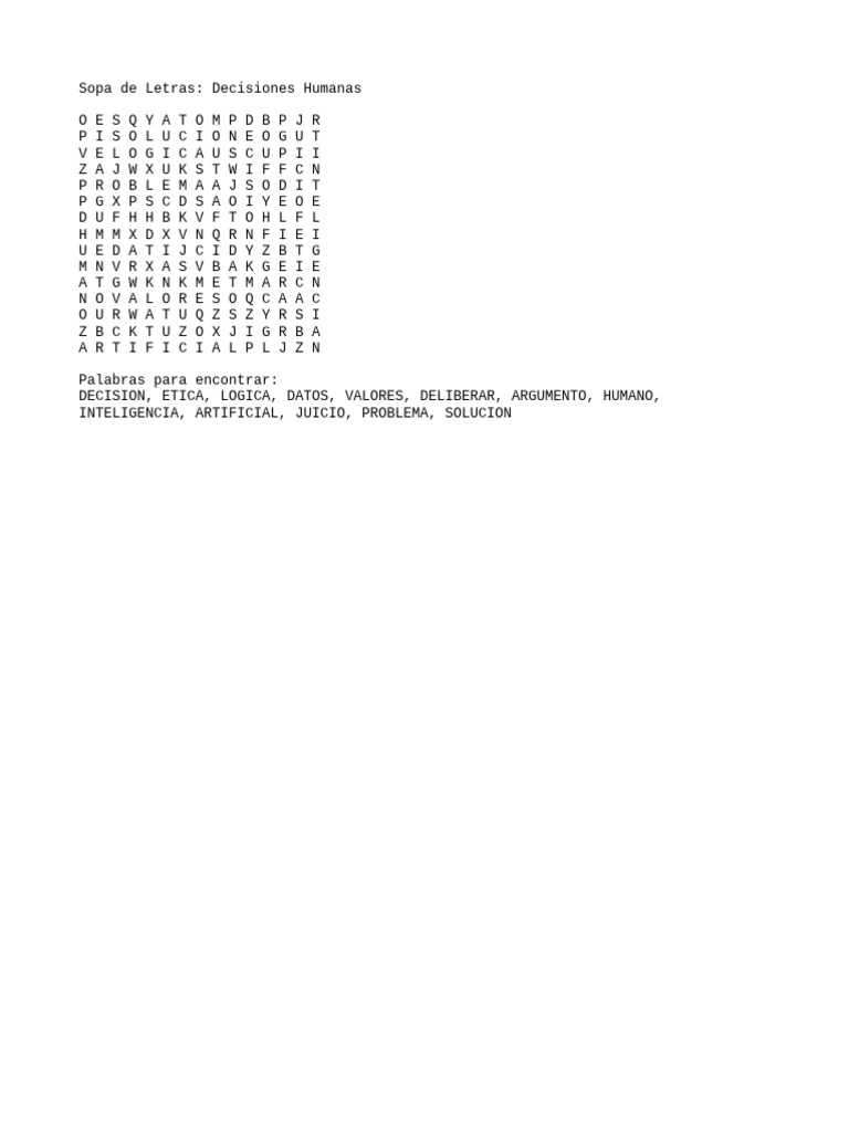 Sopa de Letras Decisiones | PDF