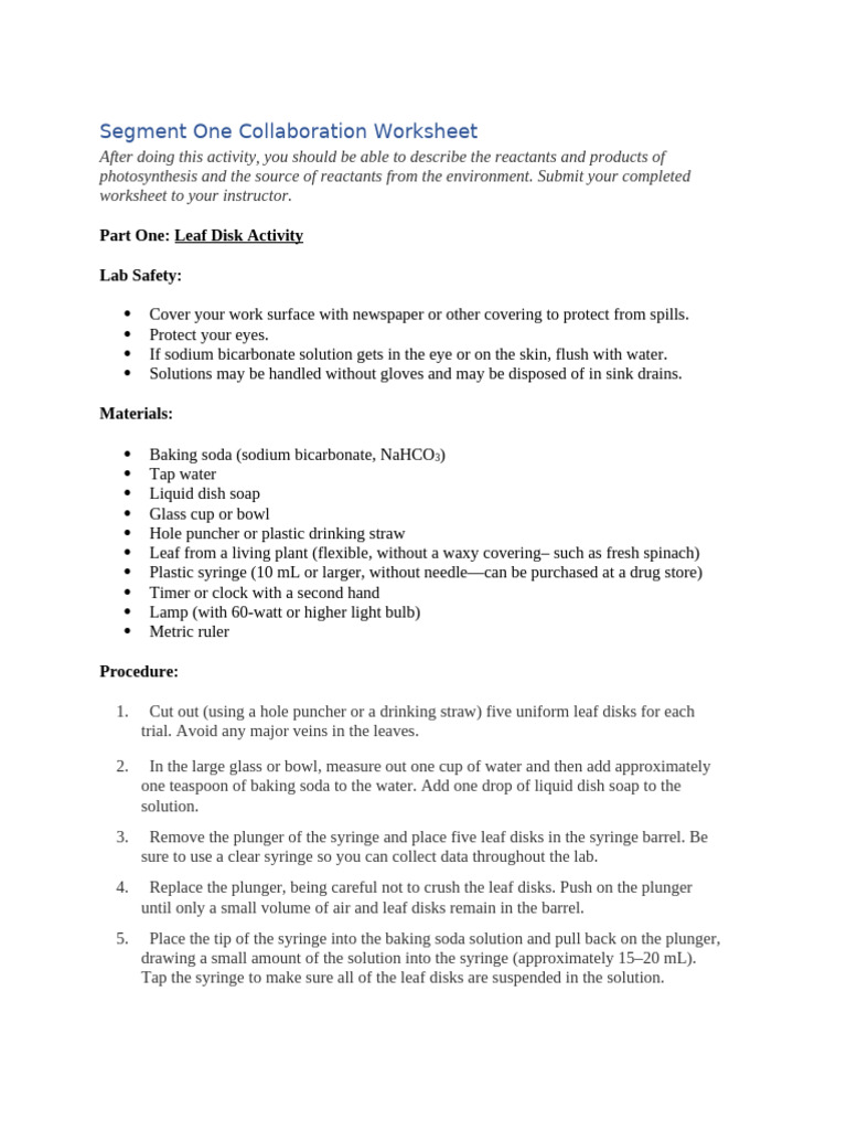 Segment One Collaboration Worksheet | PDF | Syringe | Experiment