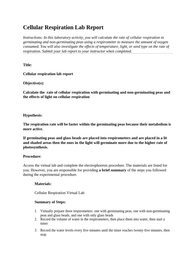 03 05 Cellular Respiration Lab Report | PDF | Cellular Respiration
