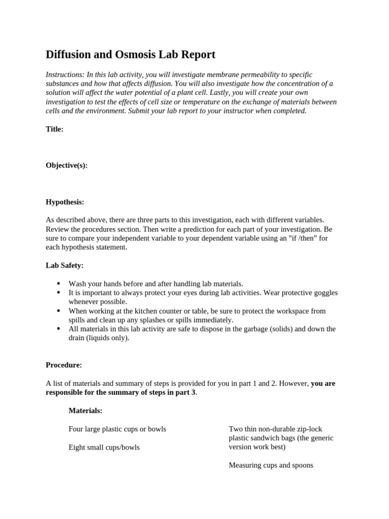 02 06 Diffusion Osmosis Lab Report | PDF | Water