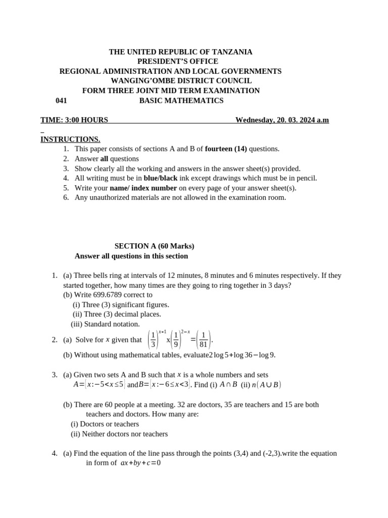 basic mathematics f3_midterm | PDF | Mathematics