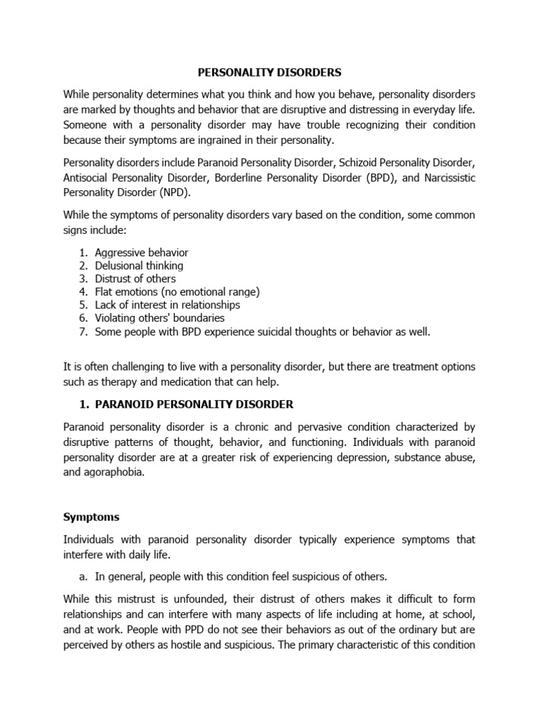NOTES ON PERSONALITY DISORDERS | PDF | Borderline Personality Disorder ...